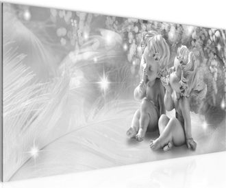 Runa Art Wandbild Engel 1 Teilig 100 x 40 cm Modern Bild auf Vlies Leinwand Abstrakt Feder Wohnzimmer Schlafzimmer Grau 025012c