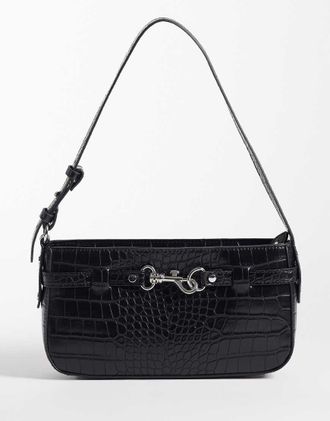 Abercrombie & Fitch Sac port&eacute; &eacute;paule style ann&eacute;es 2000 &agrave; d&eacute;tail m&eacute;tallique effet croco - Noir-Marron