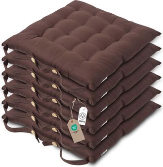 Homescapes 6er Set Stuhlkissen 40x40 cm braun - Sitzkissen Outdoor/Indoor mit Baumwollbezug, Sitzpolster waschbar und Oeko-TEX-Zertifiziert f&uuml;r Esszimmer-, K&uuml;che