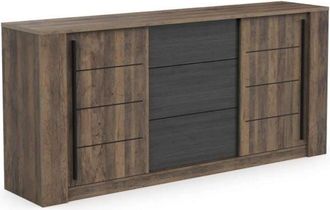 Demeyere Enfilade MONACO ch&ecirc;ne noir 206 cm - Rangement &eacute;l&eacute;gant avec 2 portes coulissantes et 3 tiroirs - Style moderne pour salle &agrave; manger - Demeyere