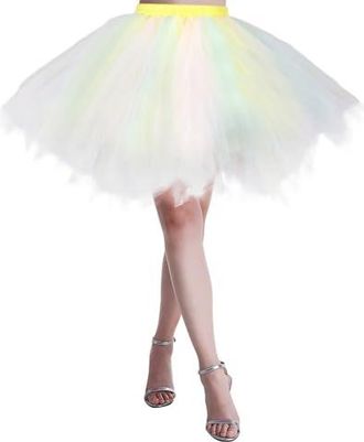 Generic Jupe Pliss&eacute;e Femme Tulle- Jupe Tutu Taille Elastique-Mini Jupe Sexy Femme Couleur Unie pour F&ecirc;te Danse et Ballet Adulte Jupes Multi-Layer Bouffante Co
