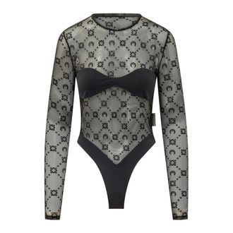 Marine Serre Moonogram Mesh Flock Bodysuit Top - - Tops - Damen - Schwarzk - L