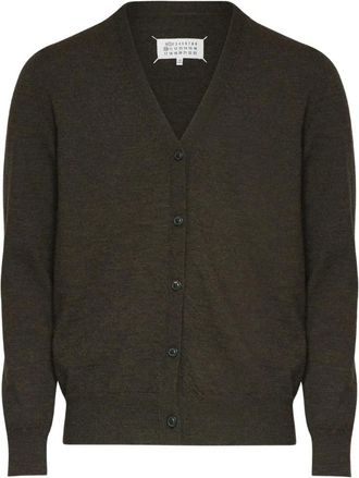 Maison Margiela Homme, Pulls, Brun, Taille: 2XL Cardigan en laine marron avec patch sur le coude