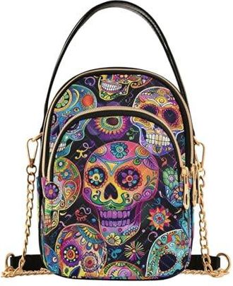 Mnsruu Sac à bandoulière pour femme avec motif crânes, squelette, sucre, Mexique, sac à main, petit sac à bandoulière avec sangle réglable