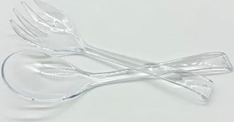 Kimmel 1 Stück Salatbesteck besteht aus Löffel und Gabel, Servierlöffel Salatgabel Salatlöffel, aus Kunststoff, Mehrwegbesteck, Farbe glasklar