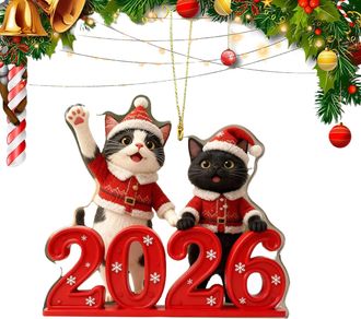 Generic Anh&auml;nger Weihnachtskatze aus Acryl - 2D-Dekoration Katze, vielseitiger Anh&auml;nger f&uuml;r Auto, Taschen und Weihnachtsbaum, robust und leicht | Ideal f&uuml;r fe