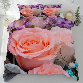 Generic Rosen Bettw&auml;sche 140x200 Rosa Blumen Bettw&auml;sche Set, 3D Bettbezug Set Weich Microfaser Bettbez&uuml;ge 3 Teilig Romantischer Stil Wendebettw&auml;sche f&uuml;r Kinde