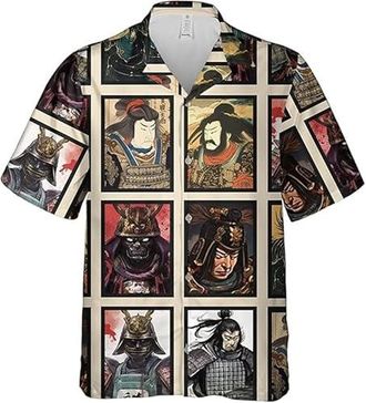 Keephen Japonais Samoura&iuml; Impression 3D Chemise Hawaiienne Femmes Hommes Chemise &agrave; Boutons Casual Bowling Chemise &Eacute;t&eacute; Manches Courtes Chemisier