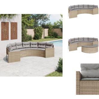 vidaXL Gartensofa mit Kissen Halbrund Beige Poly-Rattan - Outdoor-Sofa - Gartensofa - Lounge Set - Halbrunder Tisch - Poolparty