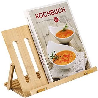 Relaxdays Buchständer, aus Bambus, 3 Neigungsstufen, klappbar, für den Tisch, HxBxT: 22x34x18 cm, Leseständer, Natur