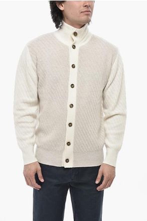 Paolo Pecora Turtleneck Cardigan with Ribbed Edges size Xl