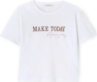 Motivi Femme, Tops, Blanc, Taille: 36 FR T-shirt boxy avec inscription brod&eacute;e