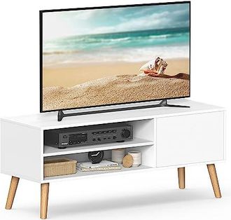 Vasagle TV-Schrank, Lowboard, Fernsehschrank für Fernseher bis zu 55 Zoll, 120 cm lang, Fernsehtisch, für Wohnzimmer, Industrie-Design, weiß LTV120T46