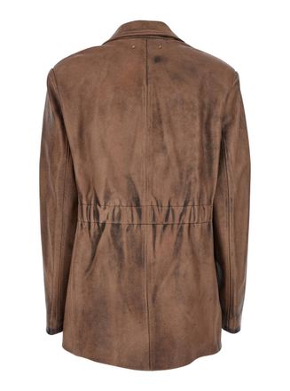 Golden Goose Womens Brown Single-Breasted Leather Jacket Cow Blazers