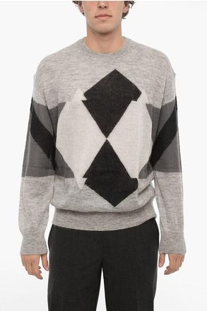 Neil Barrett Pullover mit Rundhalsausschnitt und Argyle-Motiv in Grau, Weiß und Schwarz