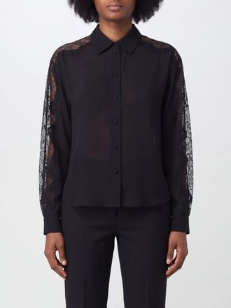 Momoni Seidenbluse mit klassischem Kragen und bestickten Spitzeneins&auml;tzen