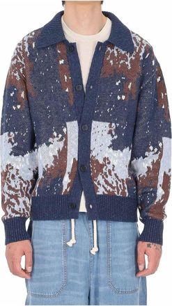 Officine G&eacute;n&eacute;rale Homme, Pulls, Multicolore, Taille: L Maglia Cardigan en coton-lin terry jacquard