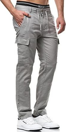 Indicode Hommes Leonardo Cargo Pants | Pantalon Cargo en Lin et Coton Lt Grey M
