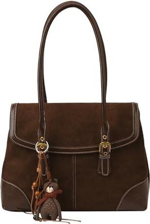 Generic Sac &agrave; bandouli&egrave;re tendance en daim synth&eacute;tique pour femme - Grande capacit&eacute; - Pour un usage quotidien et les voyages, caf&eacute;, 480.00x260.00x220.00mm/18.