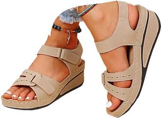 Generic Sandales espadrilles compens&eacute;es pour femme avec bride arri&egrave;re et sangle de cheville - Chaussures larges avec soutien de la vo&ucirc;te plantaire - Plateform