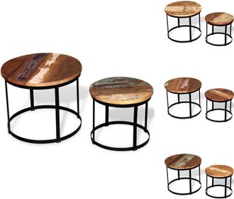 vidaXL 2-tlg. Couchtisch-Set Altholz Massiv Rund 40cm/50cm - Industrielles Design - Couchtisch Set - Holzmöbel - Altholz - Vintage Stil