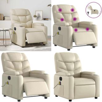 vidaXL Massagesessel Elektrisch Creme Kunstleder - Massage Sessel - Elektrischer Recliner - Relaxsessel - Fernsehsessel - Bequeme Lounge Chair - Home &