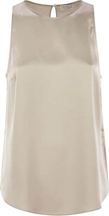 Brunello Cucinelli Femme, Tops, Beige, Taille: 36 FR Haut en Satin de Soie Stretch