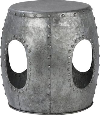 WOMO-DESIGN Beistelltisch Vantaa rund &Oslash;38x43 cm Silber, Unikat, handgefertigt aus Metall, Industrie-Design, Couchtisch mit Schwei&szlig;nieten, Wohnzimmertisch Sofatisc