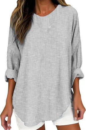 Generic Hauts &agrave; rayures verticales pour femme - Chemisier &agrave; manches longues tendance &agrave; &eacute;paules d&eacute;nud&eacute;es - T-shirt confortable et respirant - Col rond - Tuniqu
