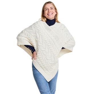 Aran Woollen Mills Superweicher Stilvoll Poncho aus 100% Merinowolle (Natur)