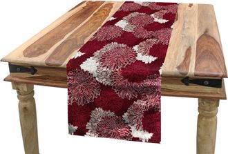Abakuhaus Rot und weiß Tischläufer, Chrysanthemen, Esszimmer Küche Rechteckiger Dekorativer Tischläufer, 40 x 225 cm, Maroon Weiß