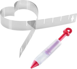 Westmark Set: 1 Herzbackform (variabel verstellbar, ohne Boden) + 1 Dekorierstift, Rostfreier Edelstahl/Silikon/Kunststoff, Silber/Rot, 313422E6