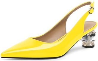 EDEFS Escarpins Slingback Femme Polyvalents Talon Bas Bloc 5 cm Cuir Verni Bout Pointu avec Strass Cristal pour Mariages Gala Tapis Rouge & Tenue Quotidienn