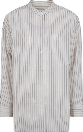 Yves Salomon Femme, Blouses et Chemises, Blanc, Taille: 38 FR Blouse Popeline Col Mao