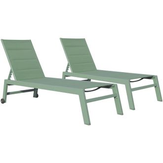 Happy Garden 2er Set Sonnenliegen BARBADOS aus salbeigr&uuml;nem Textilene - Aluminium salbeigr&uuml;n