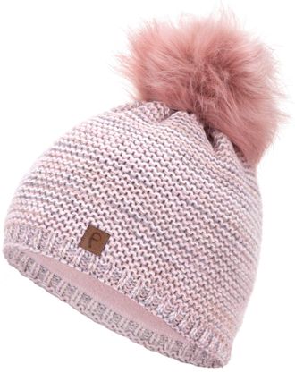 Faera Winterm&uuml;tze M&uuml;tze Damen warm gef&uuml;ttert Kunstfell Bommel Bommelm&uuml;tze Fleecefutter Winter Strickm&uuml;tze Beanie M&uuml;tze 31, Farbe:Rose