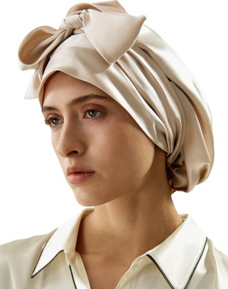 LilySilk 100% Reine Maulbeerseide Schlafm&uuml;tze f&uuml;r Damen Nat&uuml;rliche Seidenm&uuml;tze zum Schlafen und Haarpflege Nachthaarwickel mit langem elastischem Band zum Halt