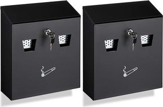 Relaxdays Wandaschenbecher f&uuml;r drau&szlig;en, mit Montagematerial & Schl&uuml;ssel, Wandascher wetterfest, F&uuml;llmenge: 3 L, schwarz, 30 x 26 x 10 cm (Packung mit 2)