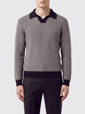 Lardini Gestreiftes Langarm-Strickpolo aus einer Woll-Kaschmir-Mischung