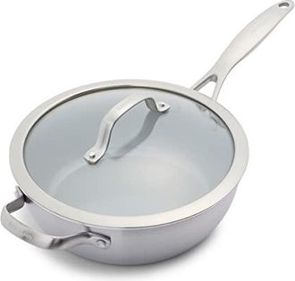 GreenPan Venice Pro Tri-Ply 24cm/3,4l Schmorpfanne mit Hilfsgriff und Deckel, Gesundes Antihaft-Kochgeschirr aus Edelstahl, PFAS-frei, Mehrschichtig, Induktion