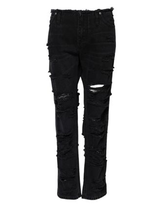 Dolce & Gabbana Womens Black Cotton Tattered Mid Waist Denim Jeans Clothing