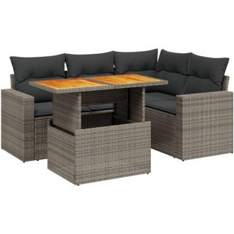 vidaXL 5-tlg. Garten-Sofagarnitur mit Kissen Grau Poly Rattan - Vidaxl