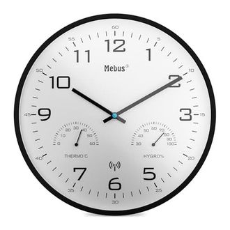 Mebus Horloge Murale Radio-pilotée Moderne avec Affichage de la température et de lhumidité, 30 cm, Horloge Radio-pilotée, Salon, Horloge de Cuisine/modèle 