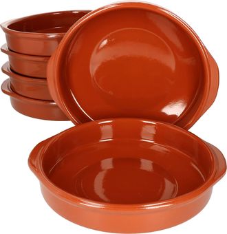 MamboCat Cazuela mit Griff 6er Set Schalen Bernd 1,3l Auflaufform rund 25,5cm aus Ton glasiert Größe XXL I Ton hitzebeständig für Auflauf Tiramisu Fingerfood I