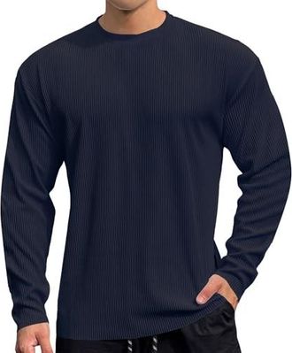 Generic T-shirt &agrave; manches longues pour homme - Style d&eacute;contract&eacute; - Solide - Col rond - L&eacute;ger et respirant - Pour printemps et automne - Confortable, bleu mari