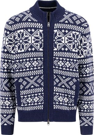 Fynch-Hatton Strickjacke aus Wollmix mit Norweger-Muster und Rei&szlig;verschluss Navy/XXL
