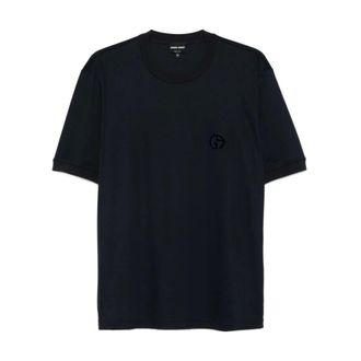 Giorgio Armani Homme, Tops, Noir, Taille: 44 FR T-shirt en jersey de coton avec logo brod&eacute;