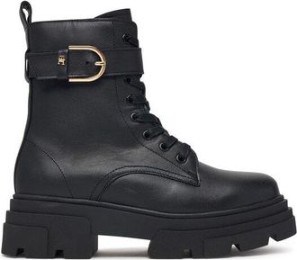 Tommy Hilfiger Schn&uuml;rstiefeletten Leather Th Buckled Lace-Up Boot FW0FW09550 Schwarz