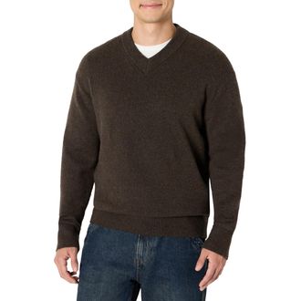 Amazon Essentials Herren (Demis Favorit) Regular-Fit-Pullover Baumwollmischung V-Ausschnitt, Schokoladenbraun Meliert, L