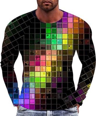 Generic DENGJIAMY T-shirts fantaisie imprimés pour hommes, t-shirts tendance à blocs de couleurs, hauts imprimés de fête, vêtements dextérieur pour hommes, No